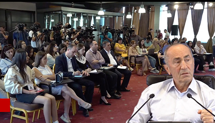 Robert Kocharyan, speaks at a press conference. Pashinyan speech at the ...